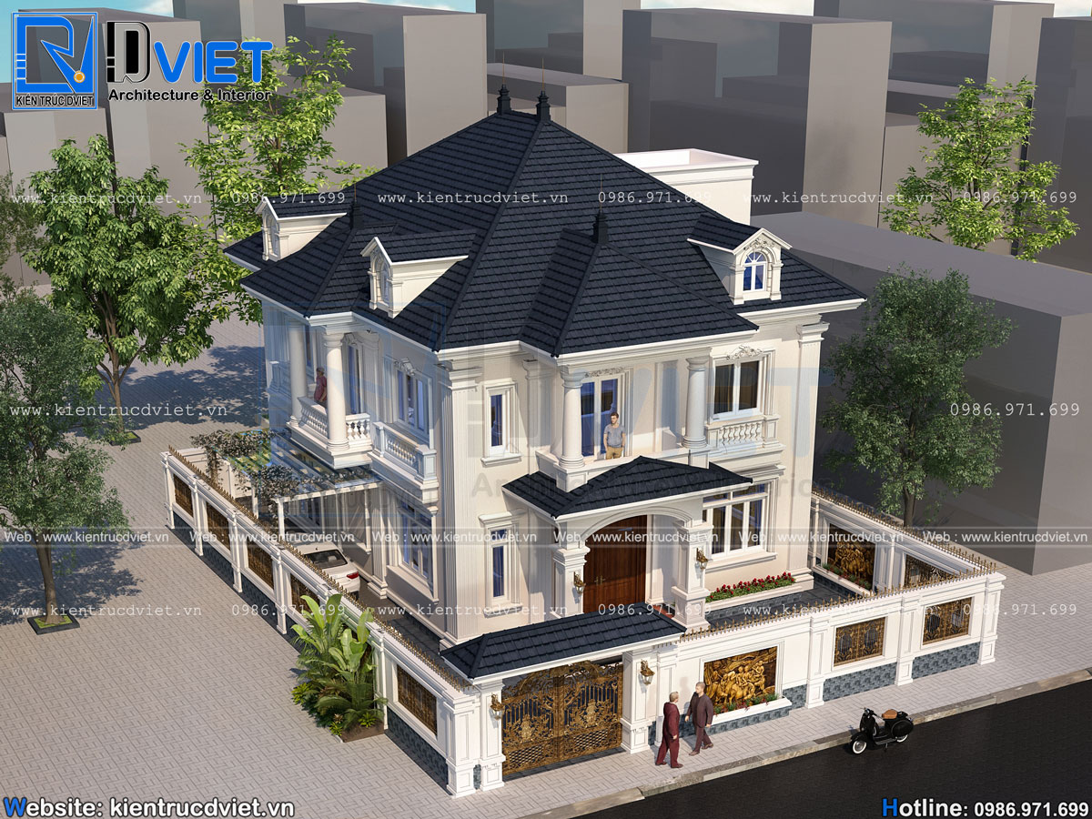 Thiết kế biệt thự tân cổ điển 2 tầng mái Nhật 10x12,5m tại Vĩnh Phúc